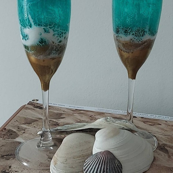 Set of 2, Beach Glassware, Beach Wine Glasses, Beach Drinkware, Beach ...