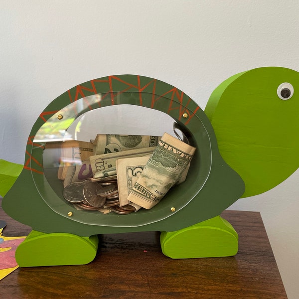 Turtle Wooden Piggy Bank - Etsy