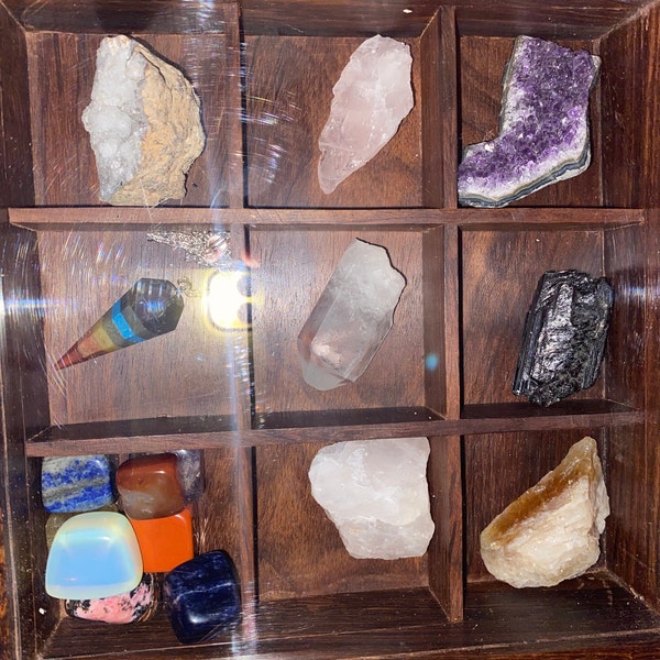 Acacia Wood Crystal Display Box | Glass Lid, Rock Collection Case - Etsy