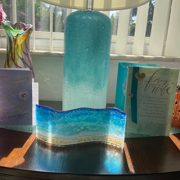 Fused Glass Ocean Wave, Free Standing Glass Wave Art, Beach Glass Decor ...