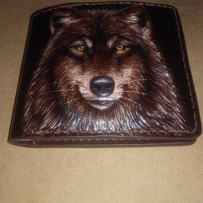 Leather Wallet, Wolf Wallet, Men's Wallet, Hand-tooled Leather Wallet ...