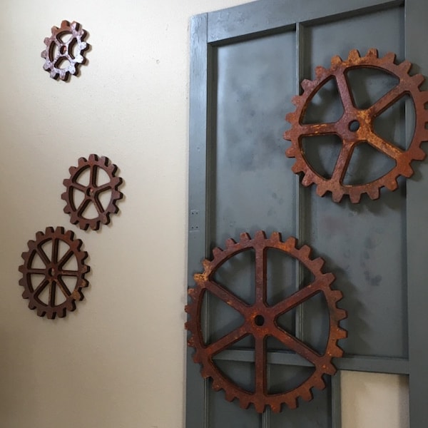 Large Wood Gear Set, Faux Iron Gears, Sprocket, Pulley, Steampunk ...
