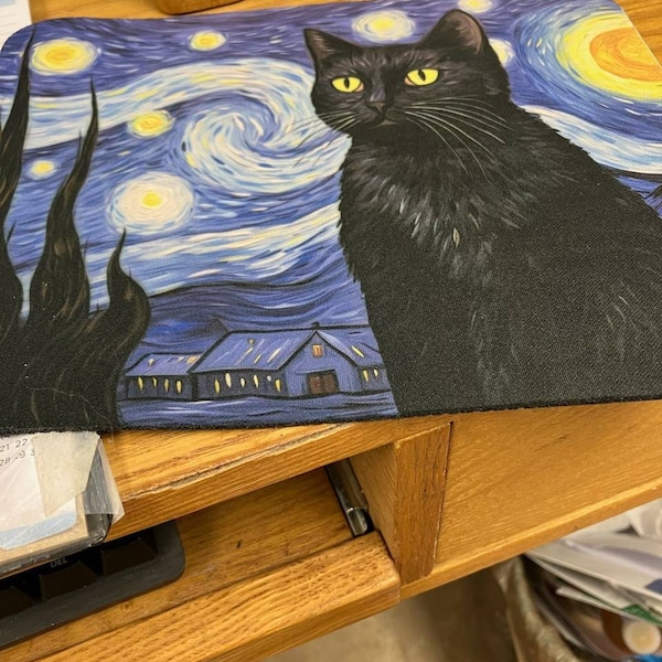 Starry Night Cat Mouse Pad - Cute Vintage Aesthetic Black Cat Mouse Pad ...
