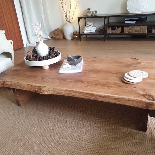 LINA Waney Edge Chunky Coffee Table Solid Rustic Wood - Etsy UK