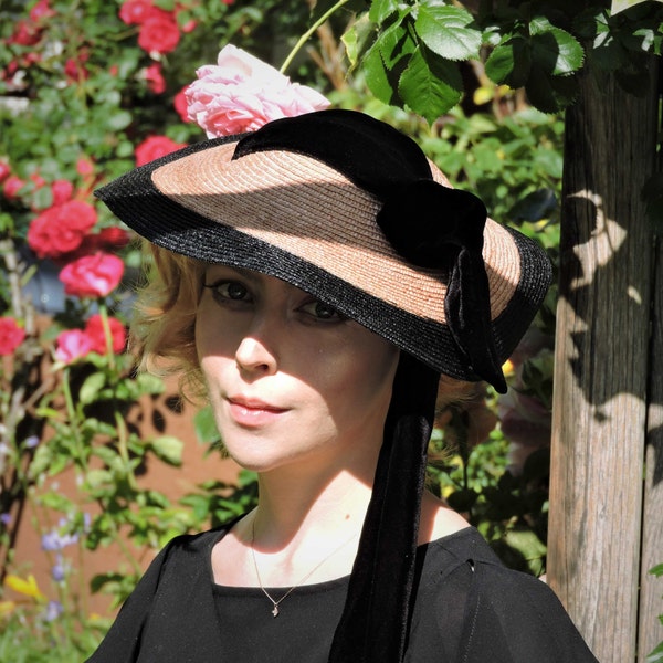 Rustic Straw Cloche ''MONA LISA'' Hat With Wide Roll Brim - Cottagecore ...