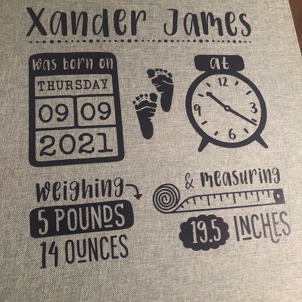 Baby Photo Album Birth Stats Custom Personalized Linen Self Adhesive ...