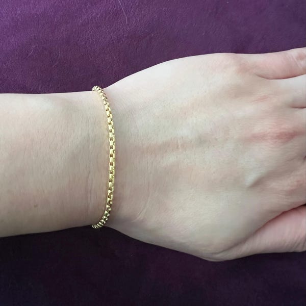 18K Real Gold Box Chain Bracelet: Yellow Gold, 2-5mm - Etsy