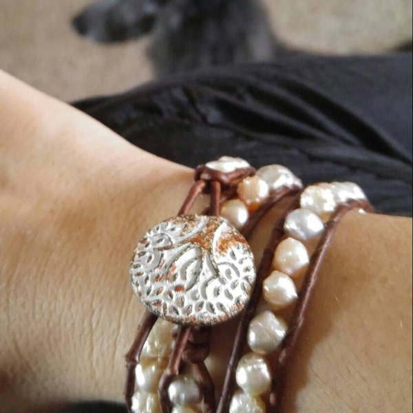Triple Wrap Leather Bracelet. Rustic Pearls.glamorous + Rustic ...
