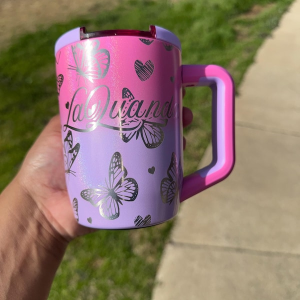 Customized Tumbler With Handle, Laser Engraved Spooky Design, Stainless ...