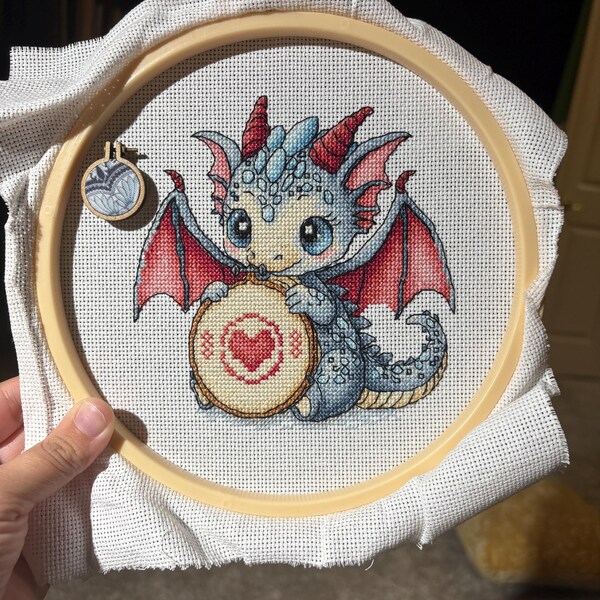 Dragon Cross Stitch Pattern, Dragon Embroidery Pattern, Fairy Dragon, Dragon With Coffee Digital ...