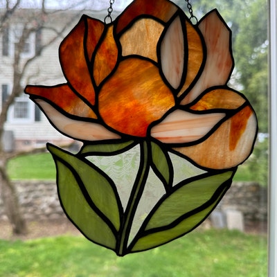 Modern Stained Glass Leaves Pattern, Plant Stained Glass Patterns ...