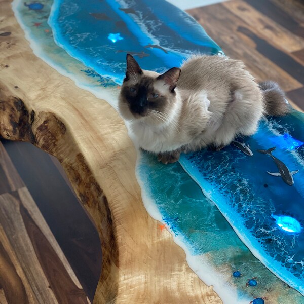 Ocean Resin Art Table Glowing in the Dark Sharks and Sea Stars, Custom ...