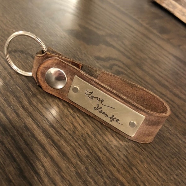 Your Handwriting Custom Leather Snap Keychain - Personalized Leather ...
