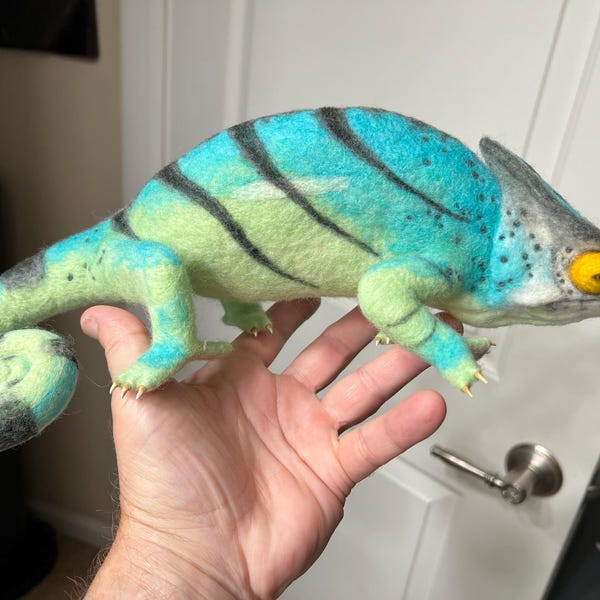 Needle Felted Chameleon Sculpture – Fantasy Panther Chameleon in Neon ...
