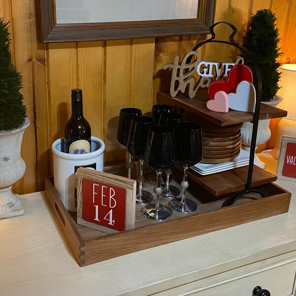 Wood Pedestal Risers, Small Plant Risers, Walnut Stained Risers , Black ...