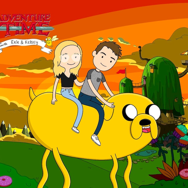 Custom Adventure Time Cartoon Portrait Illustration, Couple Family ...