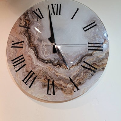 Glass Abstract Wall Clock Wall Art, Modern Marbled Style Tempered Glass ...
