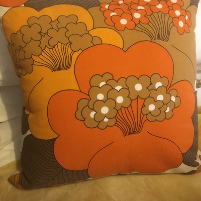 Vintage Genia Sapper Giselle Cushion Cover, Orange Yellow Floral, Mid ...