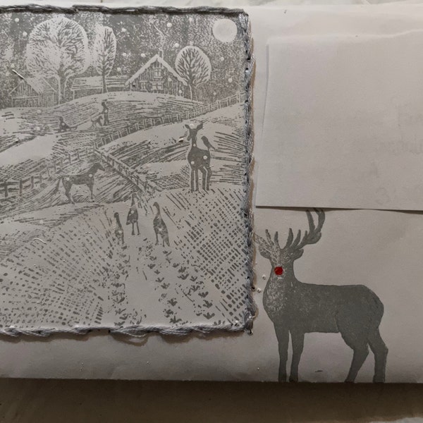 Winter Landscape and Stag Stamp, Christmas Rubber Stamp, Stag Stamp ...