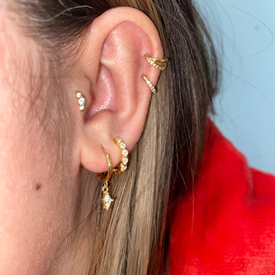 Huggie Hoop Earrings Paved Clicker Hoops Cartilage Hoop Rook Hoop ...