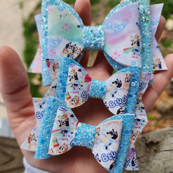 Blue Dog Cartoon Character, Toddler Bows, Glitter Hair Bows, Girls ...