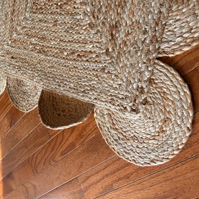 Scallop Wavy Jute Rug, Natural Jute Wave Edge Rug, Scalloped Shape Rug ...