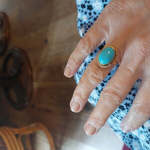 Oval Cab Natural Blue Turquoise 925 Sterling Silver Ring, Copper ...