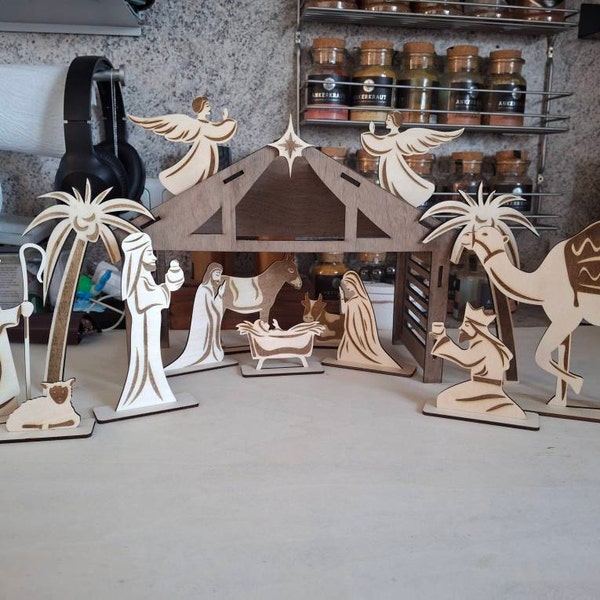 Nativity Stand Laser Cut Bundle, Nativity Scene Wooden Stand, Standing ...