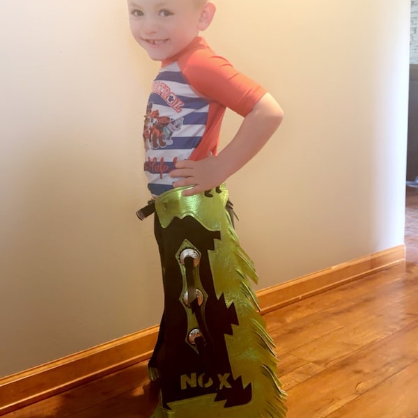 Custom Made Kid's Bronc/bull Riding Chaps/ New/ Custom Leather/ Rodeo ...