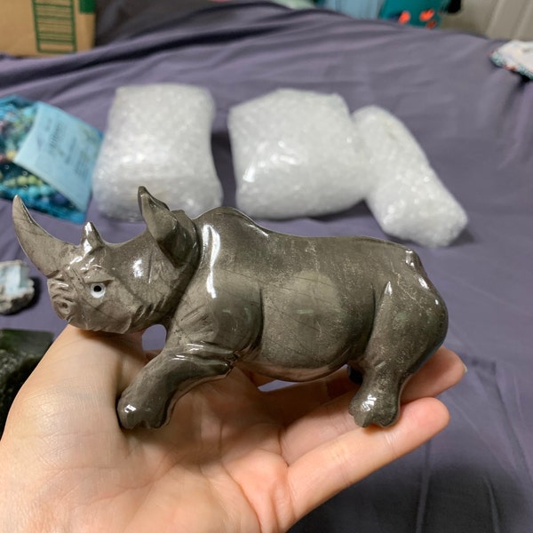 Large Marble Stone Rhino Carving, Hand Carved Rhino Statue, Zoo Animal ...