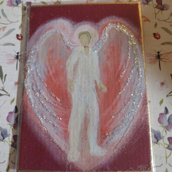 Angel Print, Miniature, Hand Embellished With Glitter, ACEO, Art Card ...