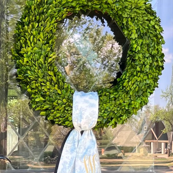 Spring Green Stripe Monogram Wreath Sash for Front Door, Personalized ...