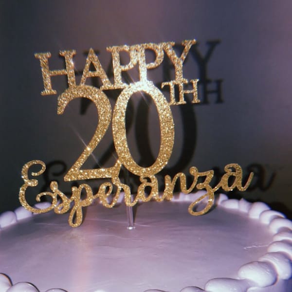 20th Birthday Cake Topper Any Age Cake Topper Happy 20th Topper ...