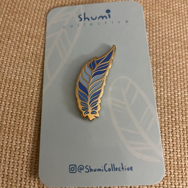 Harvest Moon Blue Feather Enamel Pin - Etsy