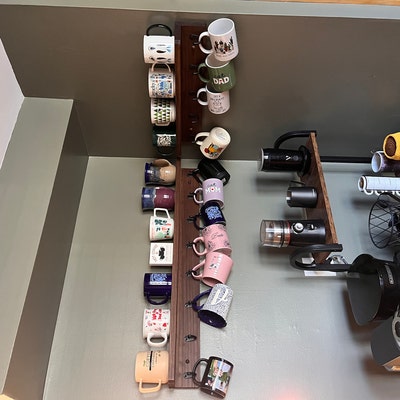 6 Cup Mug Rack With Shelf, Mug Rack Wall Mounted, Coffee Bar Decor ...