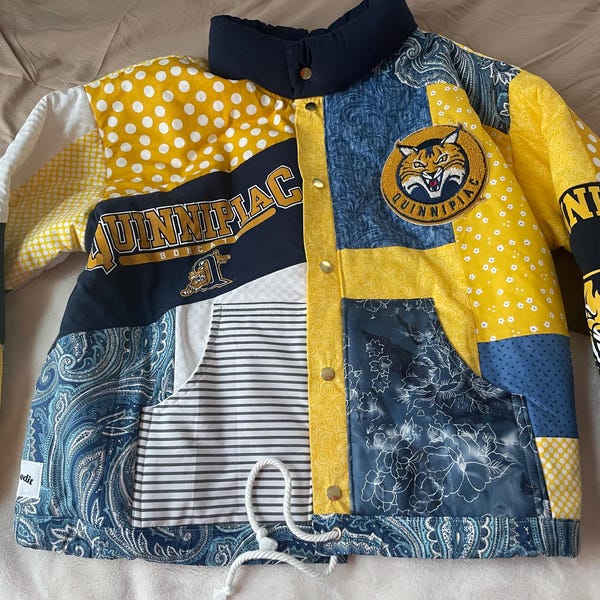 Patchwork Puffer Jacket for College Student Personalizable University ...