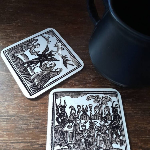 Woodcut Witches Coasters Set of 4 - Etsy UK