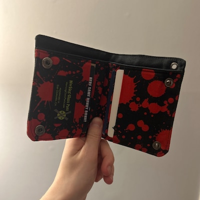 Vegan Chain Wallet Blood Splatter, Horror Wallet, Black Canvas, Goth ...