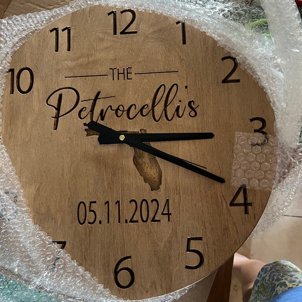 Custom Wooden Engraved Clock, 16 Inch Wall Clock, Personalized Gift for ...
