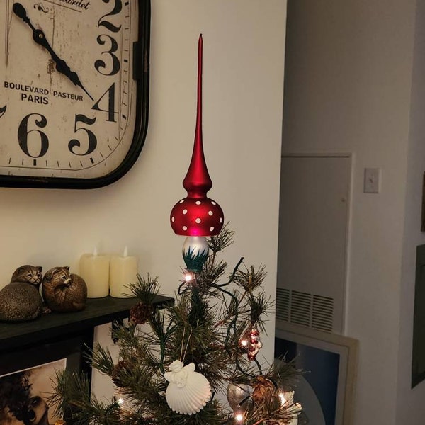 1 Czech Blown Glass Mushroom Tree Topper Christmas Ornament Decoration ...