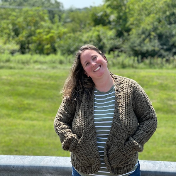 My Big Comfy Ribbed Cardi Knitting Pattern, Easy Knit Sweater Pattern ...