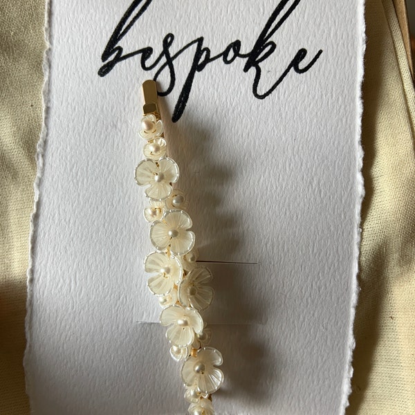 Ivory Flower Barrette | Scattered, Clustered Tiny Flowers on a Slide ...