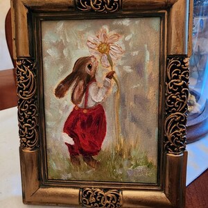 Bunny Rabbit Art little Pumpkin Picker Original Oil Painting by Tina ...