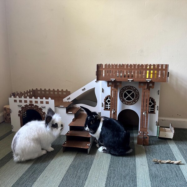 Elegant Bunny Castle With Twin Towers: Two-story White Pink Palace ...