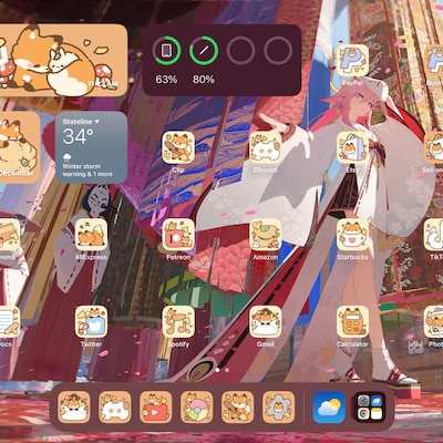 Cute Autumn Fox App Icon Set Kawaii Aesthetic Theme for Android IOS ...