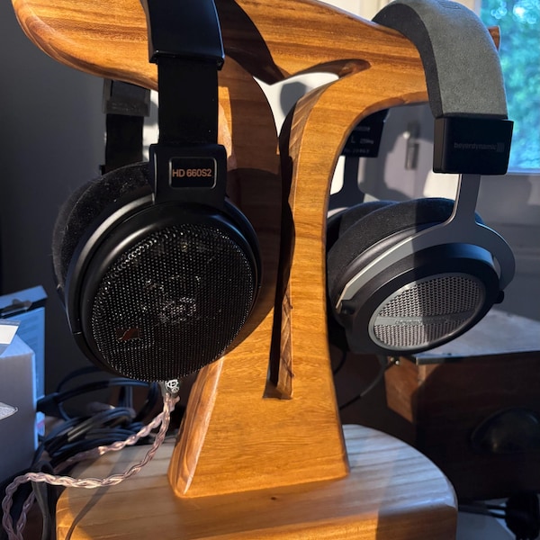 Double Headphone Stand, Handmade Sycamore Wood Headset Holder for Desk ...