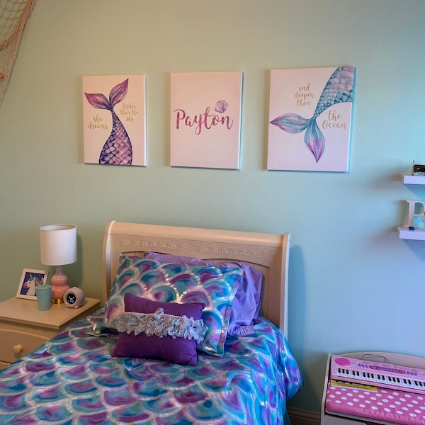 Girl's Mermaid Wall Art, Girl's Mermaid Prints, Custom Mermaid Nursery ...