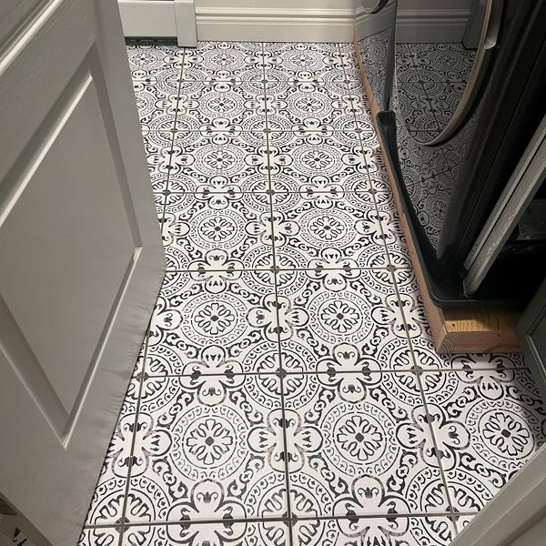 Ocean & off White Checker Vinyl Tile Sticker Floor Decals Removable and ...