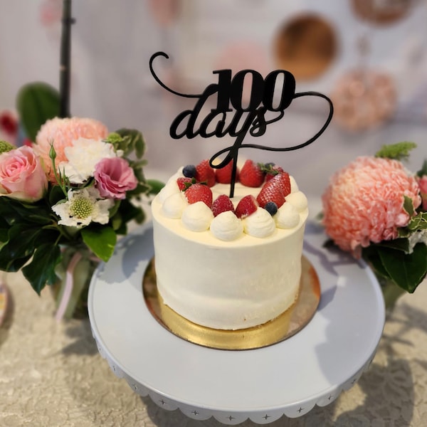 100 Days Cake Topper – Milestone Celebration Cake Decoration in Script ...