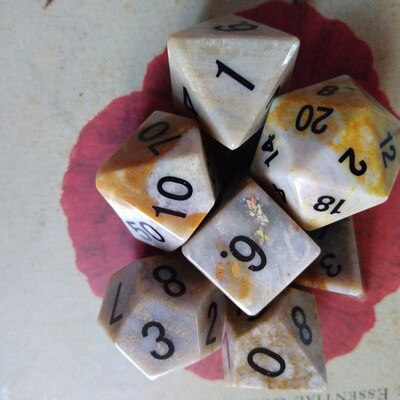 Coral Fossil Gemstone Polyhedral Dice Set: Hand Carved With Quality ...